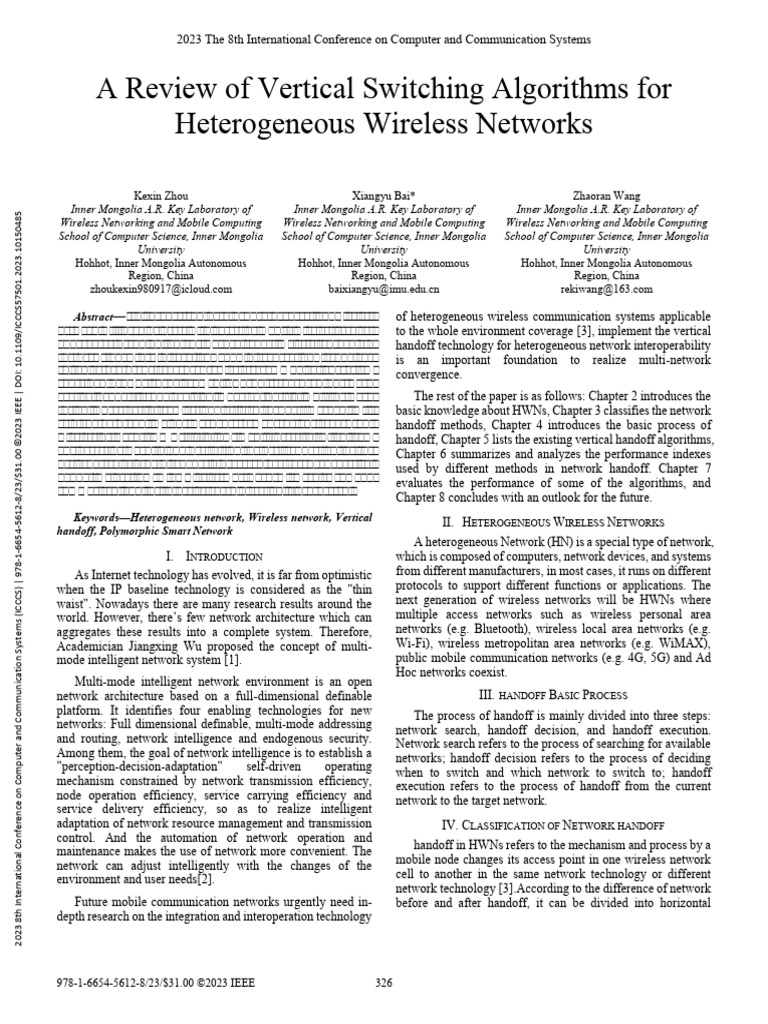 A Review of Vertical Switching Algorithms For Heterogeneous Wireless ...