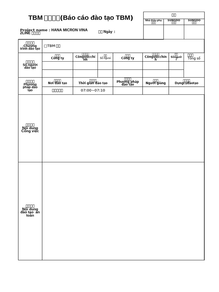 bao cao dao tao TBM (TBM교육일지) | PDF