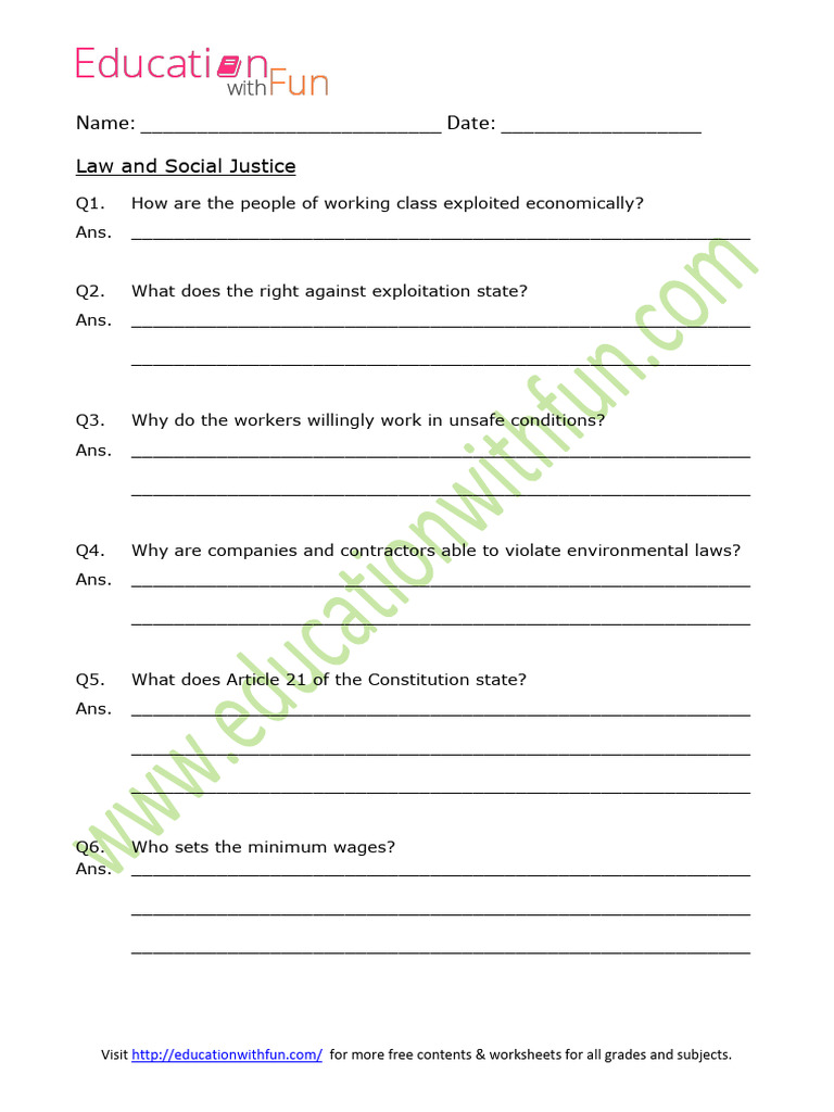 Law and Social Justice Worksheet 1 | PDF | Employment | Exploitation Of ...