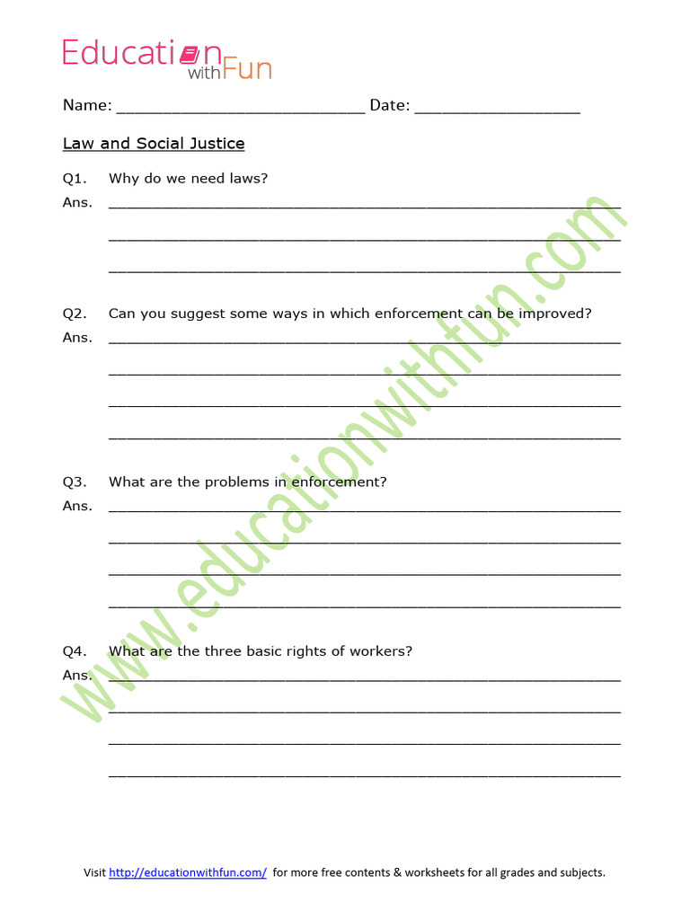 Law and Social Justice Worksheet | PDF