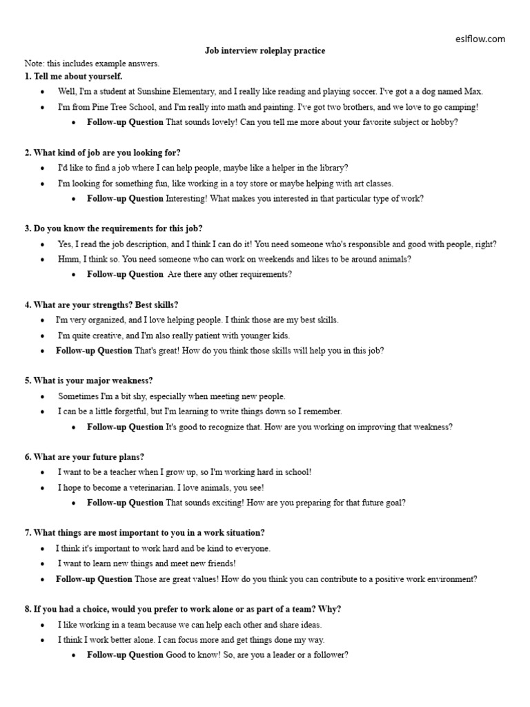 Job Interview Role Play Practice 2023 | PDF