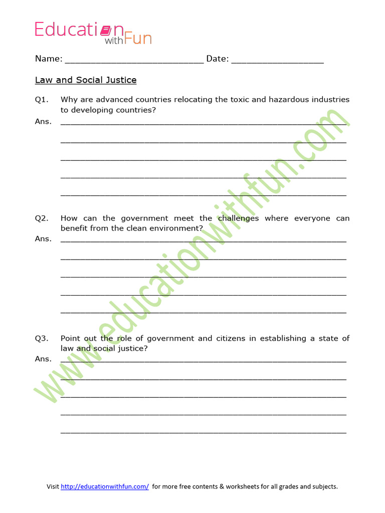 Law and Social Justice Worksheet 4 | PDF | Human Impact On The ...