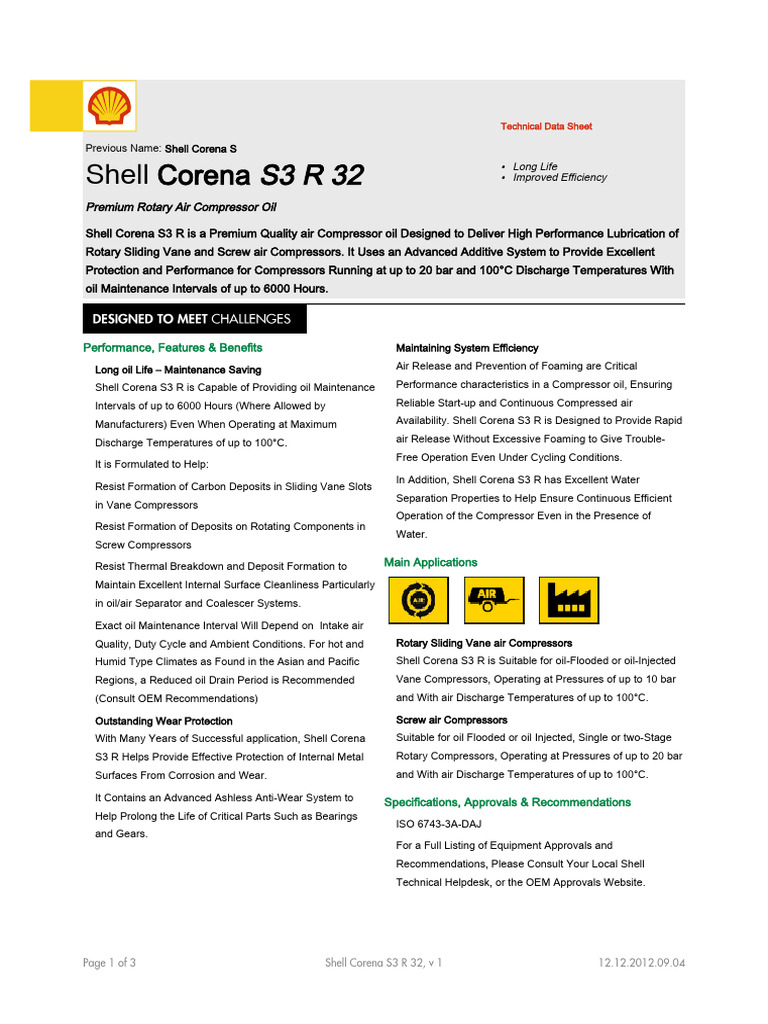 Shell Corena S3 R 32 - Tdsen | PDF | Materials | Mechanical Engineering