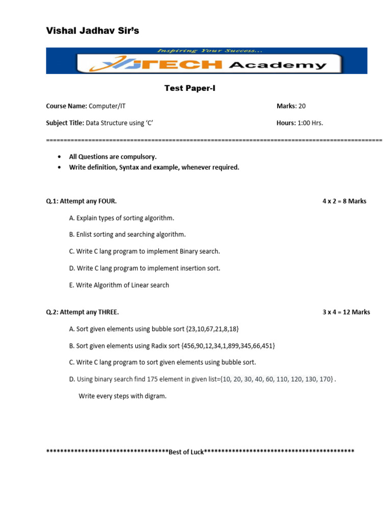 Data Structure Class Test-2 | PDF