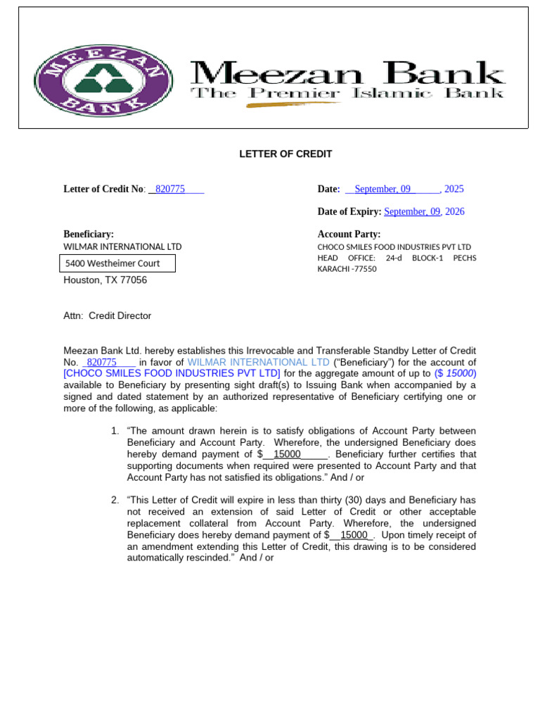 Letter of Credit Template | PDF | Letter Of Credit | Credit