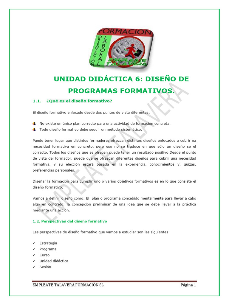 UNIDAD 6 DISEÑO DE PROGRAMAS FORMATIVOS | PDF | Aprendizaje | Diseño