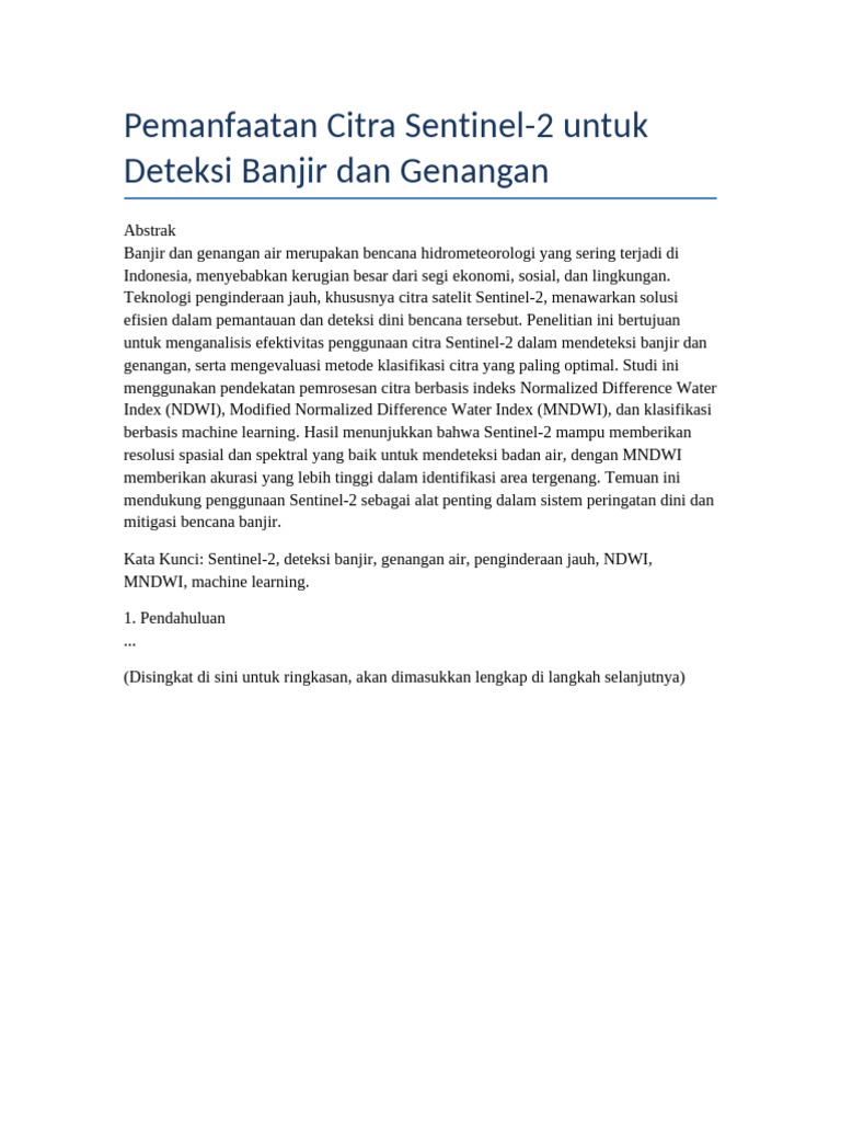 Deteksi Banjir dengan Citra Sentinel-2 | PDF