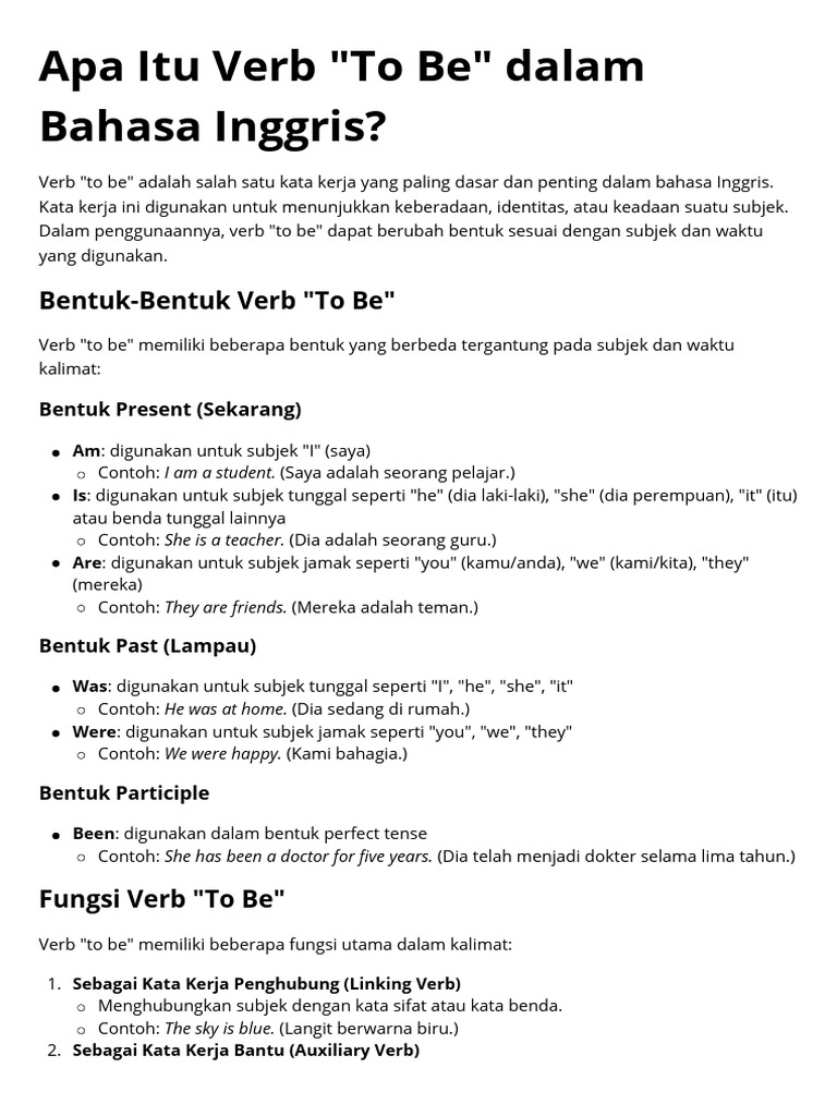 Memahami Verb "To Be" dalam Bahasa Inggris | PDF