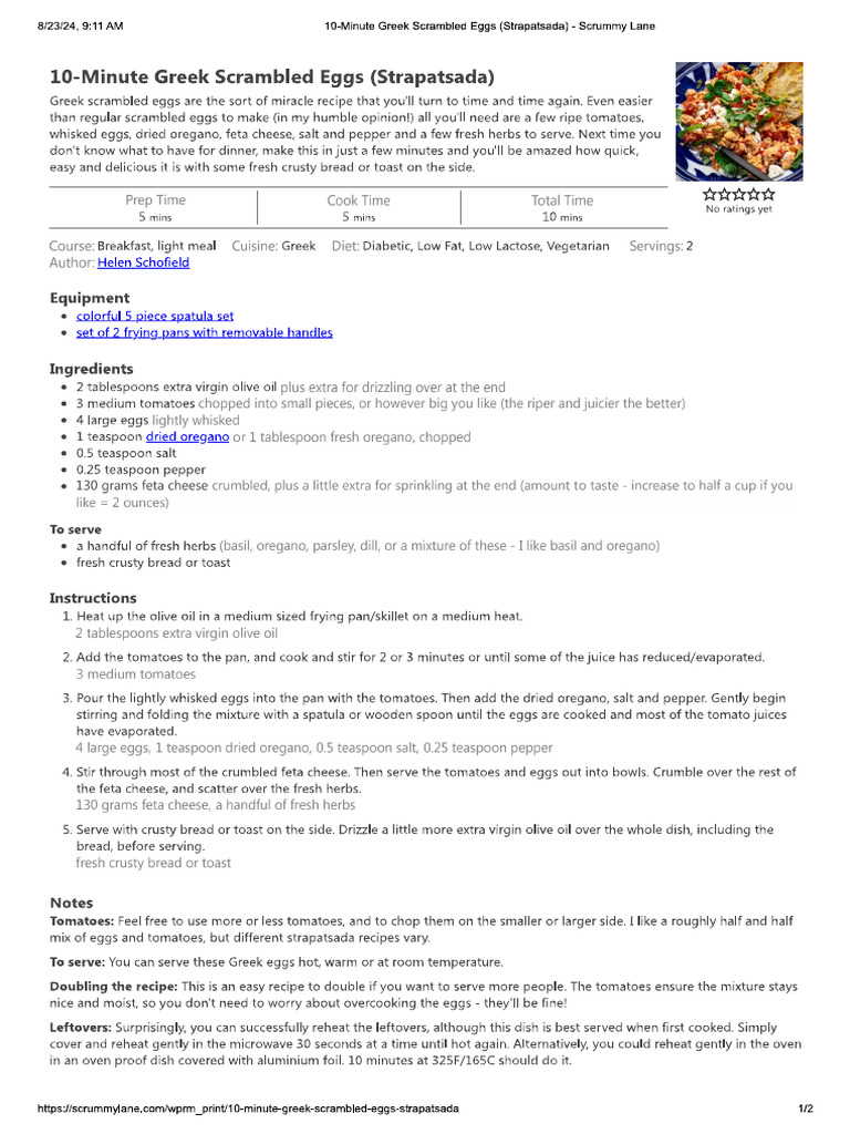 10-Minute Greek Scrambled Eggs (Strapatsada) - Scrummy Lane | PDF