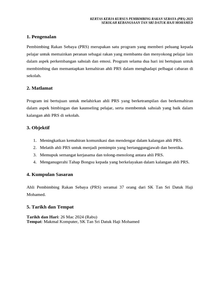 Kertas Kerja PRS 2025 | PDF