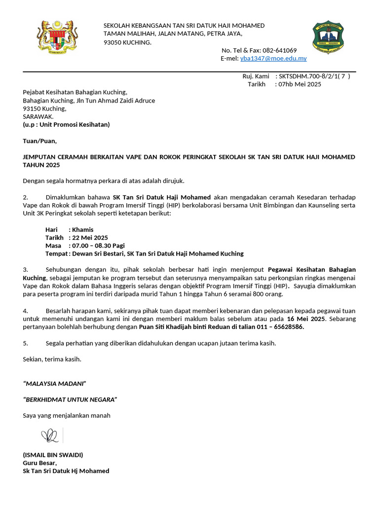 SURAT JEMPUTAN PROGRAM FIRST DAY AT SCHOOL | PDF