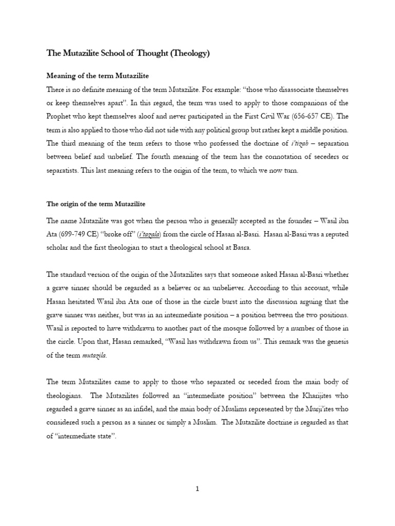 Overview of Mutazilite Theology | PDF | Tawhid | Religious Belief And ...