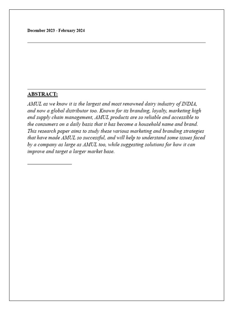 Amul research project final | PDF