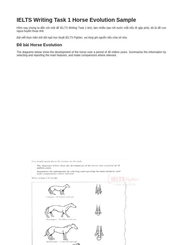 Chữa đề Writing Task 1 Horse Evolution Sample | PDF