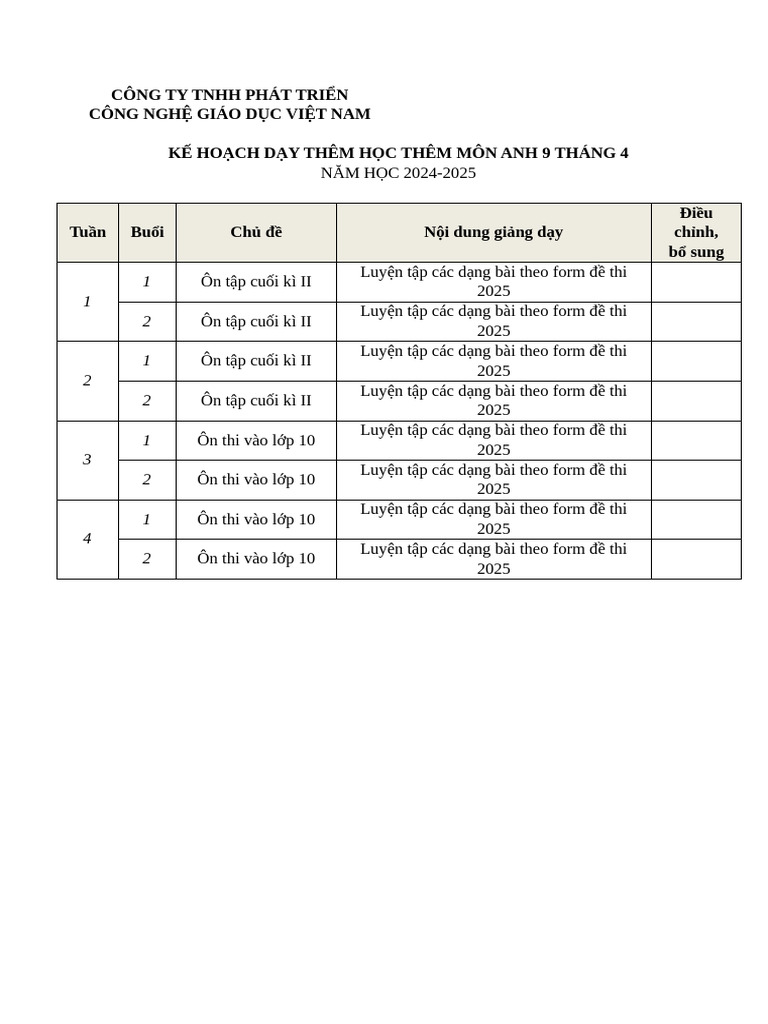 KHDT Anh 9 Thang 4 | PDF