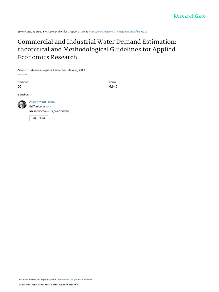 Commercial and Industrial Water Demand Estimation | PDF | Demand | Elasticity (Economics)