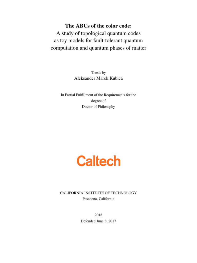 A Study of Topological Quantum Codes Kubica | PDF | Quantum Computing | Computational Complexity ...