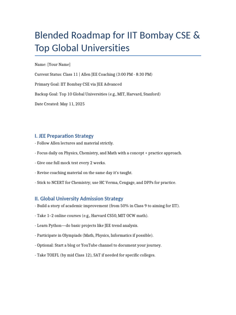 IIT Bombay CSE Admission Roadmap | PDF