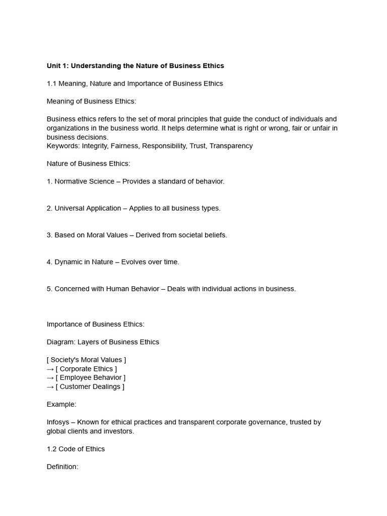 Business Ethics Unit .1 | PDF | Business Ethics | Governance