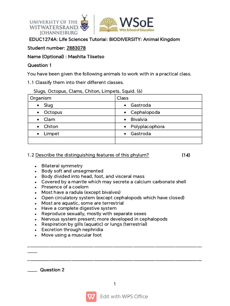 Classification Tutorial 30 April 2025 for Pdf_8866520 | PDF | Mollusca | Molluscs