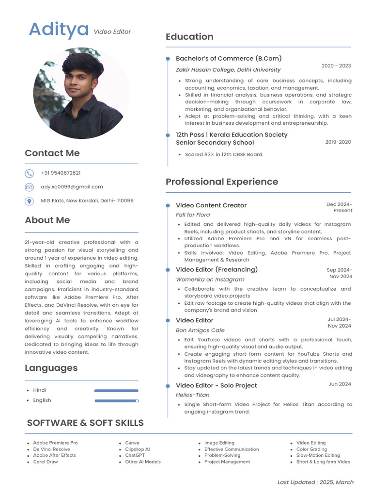 Aditya Updated Resume (March 2025) | PDF | Editing