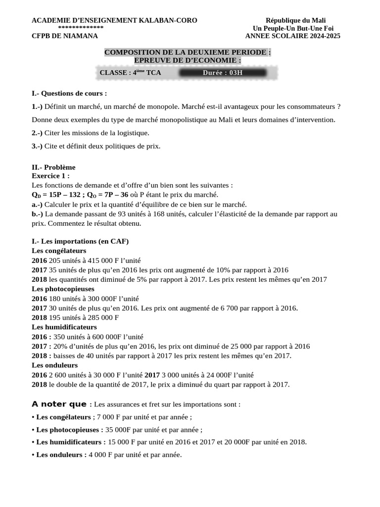 Épreuve d'Économie BT2 2025 | PDF | Économie