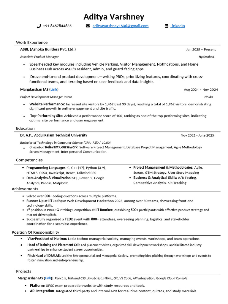 Aditya Resume Product Management | PDF | Web Development | Software Development