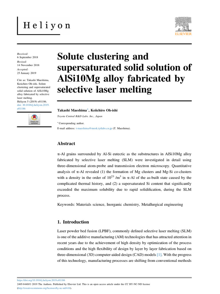 Solute Clustering and Supersaturated Solid Solution of AlSi10Mg Alloy ...