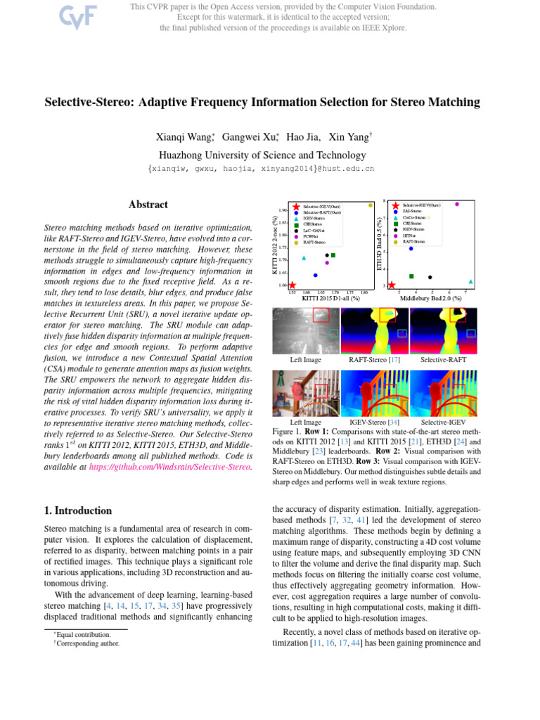 Wang Selective-Stereo Adaptive Frequency Information Selection For Stereo Matching CVPR 2024 ...