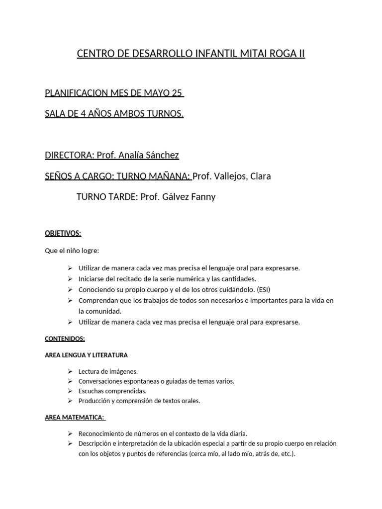 Planificacion Mes de Mayo Sala de 4 | PDF