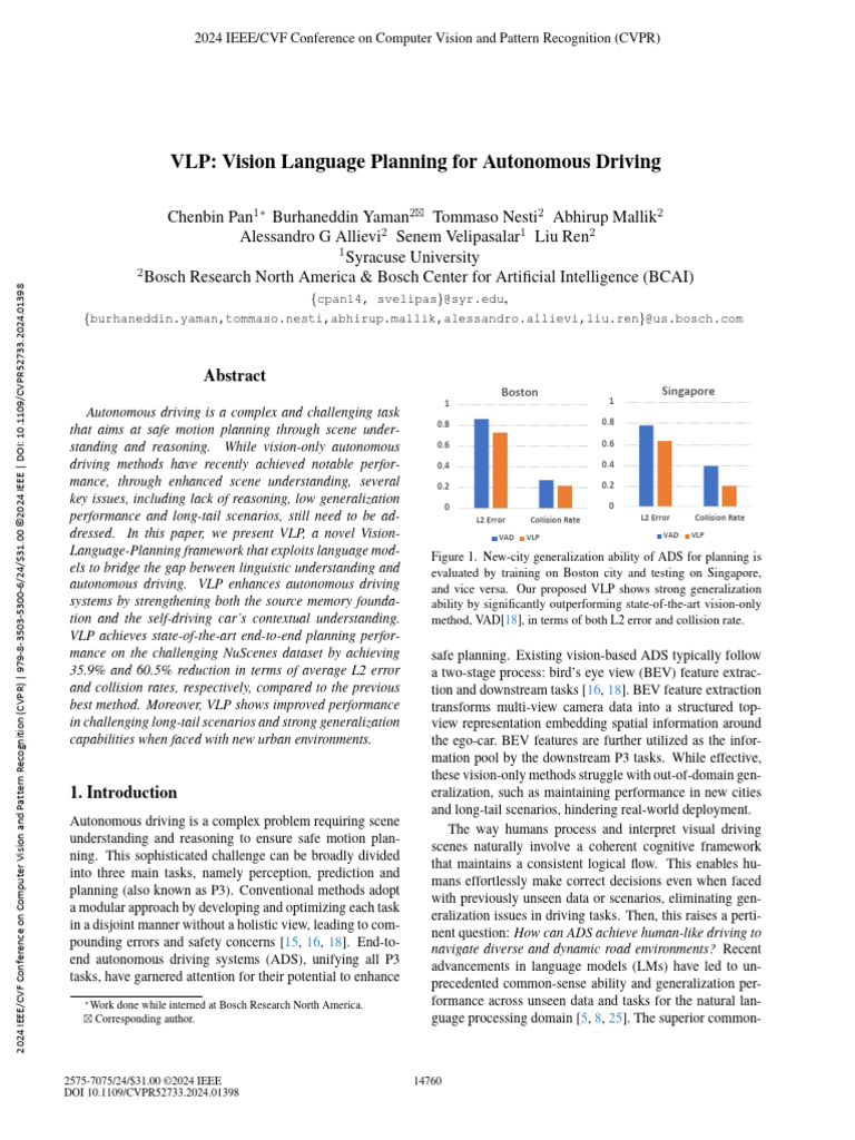 VLP Vision Language Planning For Autonomous Driving | PDF | Information | Visual Perception