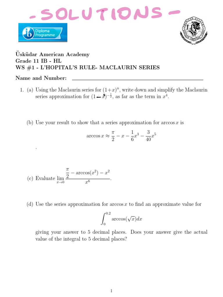 WS 1 MACL.SER. L'HOPITAL SOLN | PDF | Mathematical Analysis | Mathematics