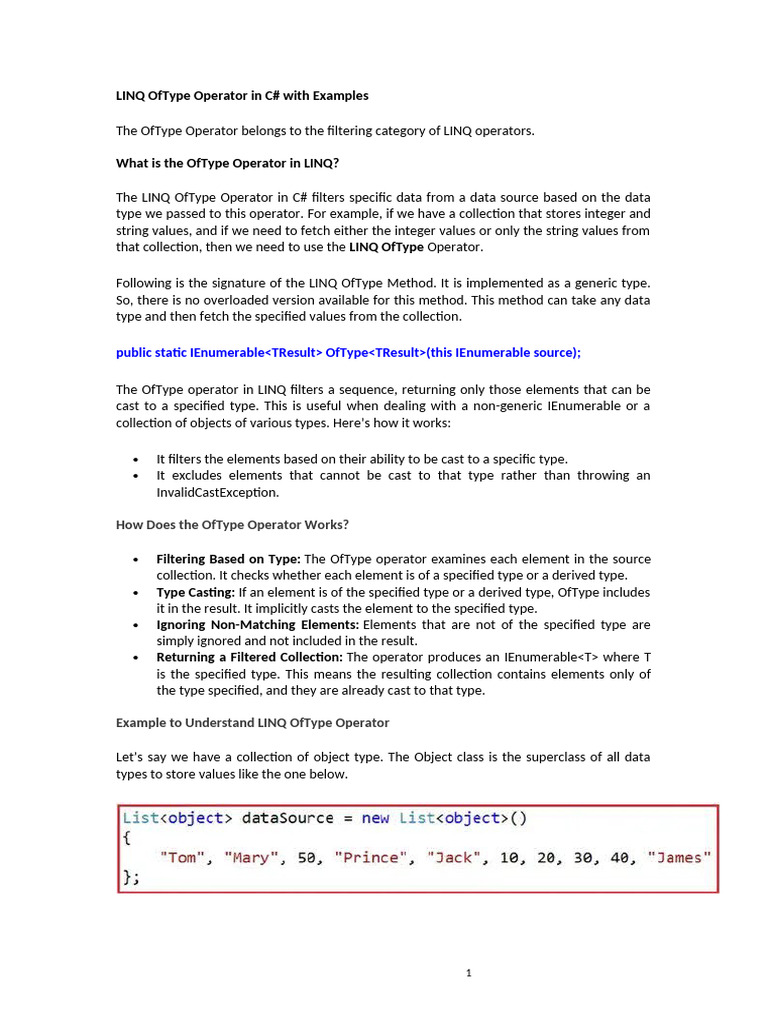 OfType Operator in Linq | PDF | C Sharp (Programming Language) | Language Integrated Query