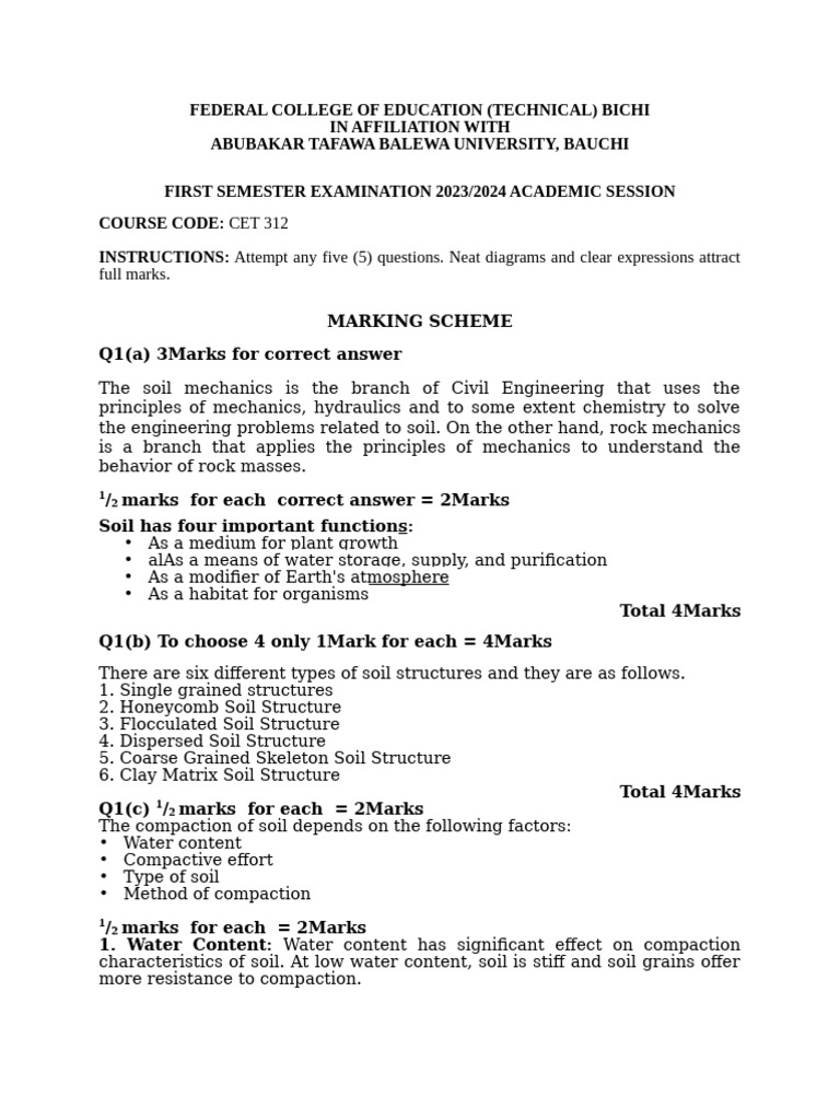 Soil Mech Program Marking Scheme | PDF | Foundation (Engineering ...