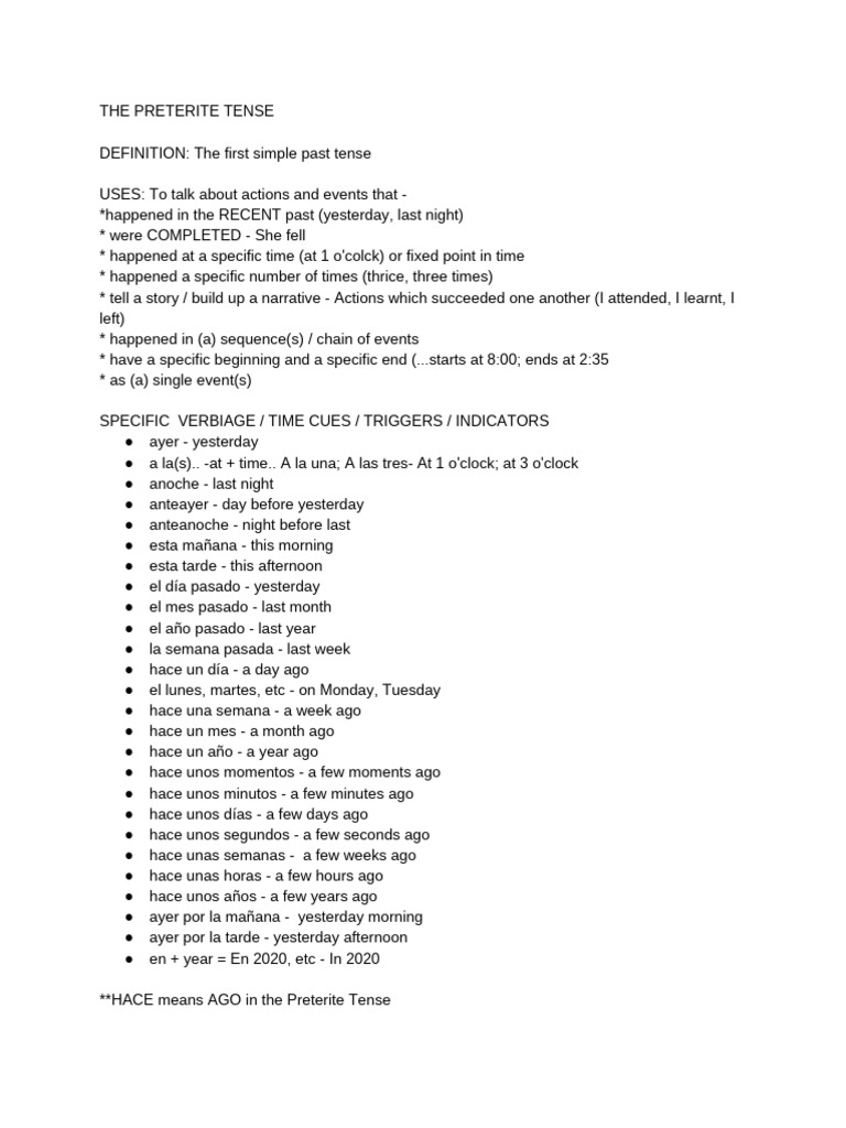 Notes On The Preterite Tense | PDF