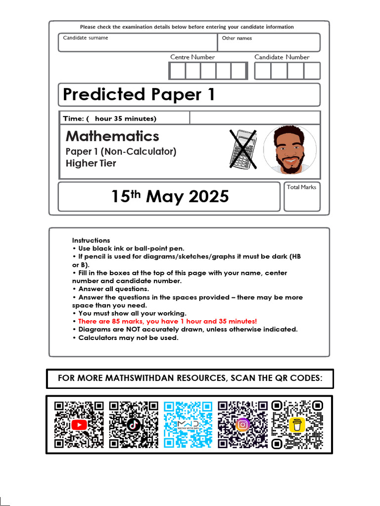 GCSE Edexcel Maths Paper 1 Predicted 2025 | PDF | Area | Triangle