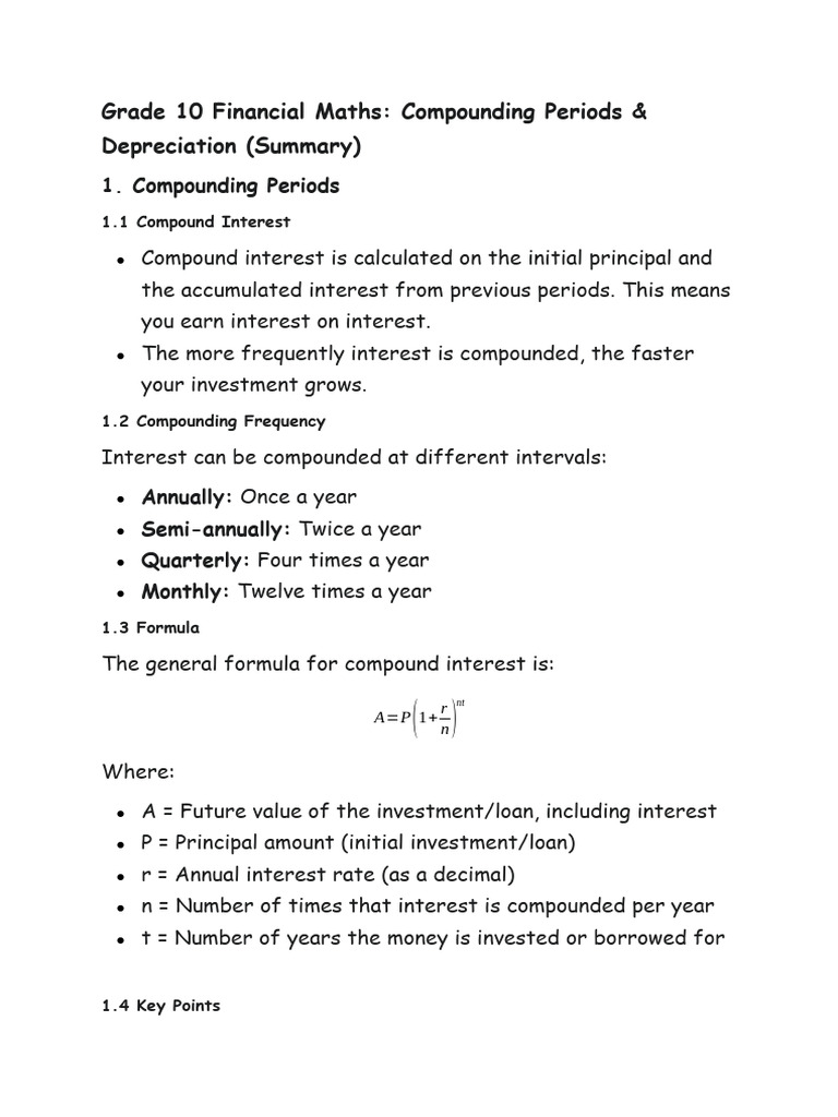 Grade 10 Financial Maths Summary (CAPS) | PDF | Depreciation | Interest