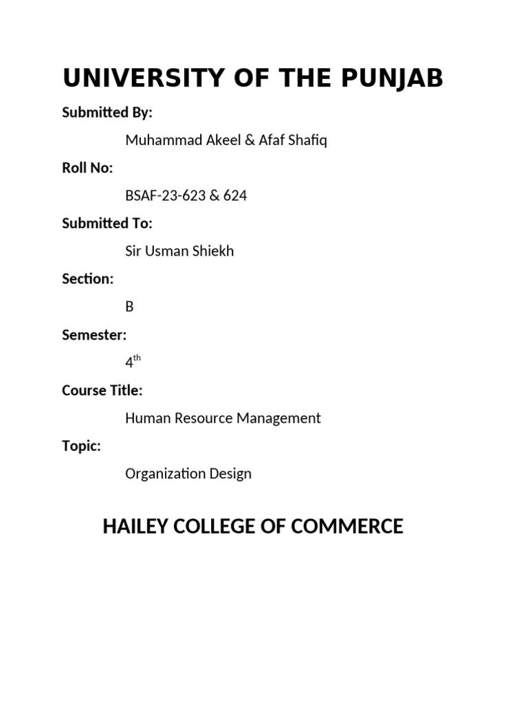 623 & 624 Organization On Design Assignment | PDF | Human Resource Management | Human Resources