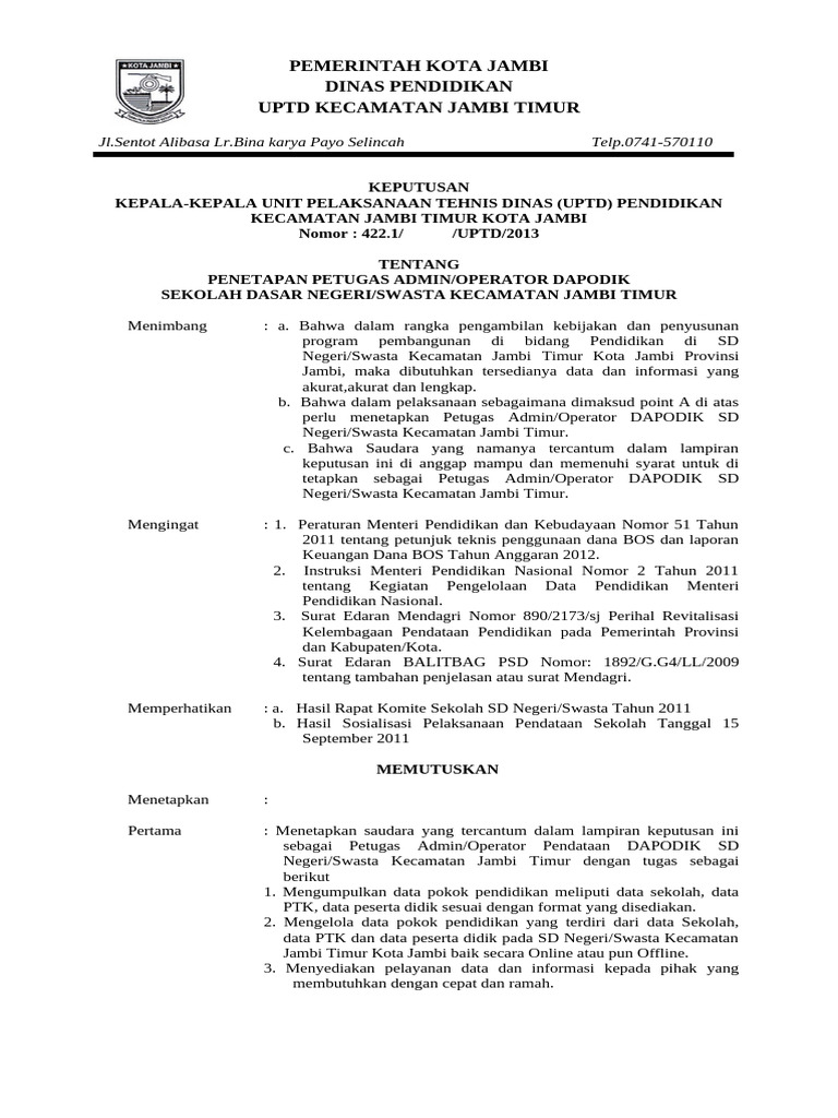 SK Operator dapodik | PDF