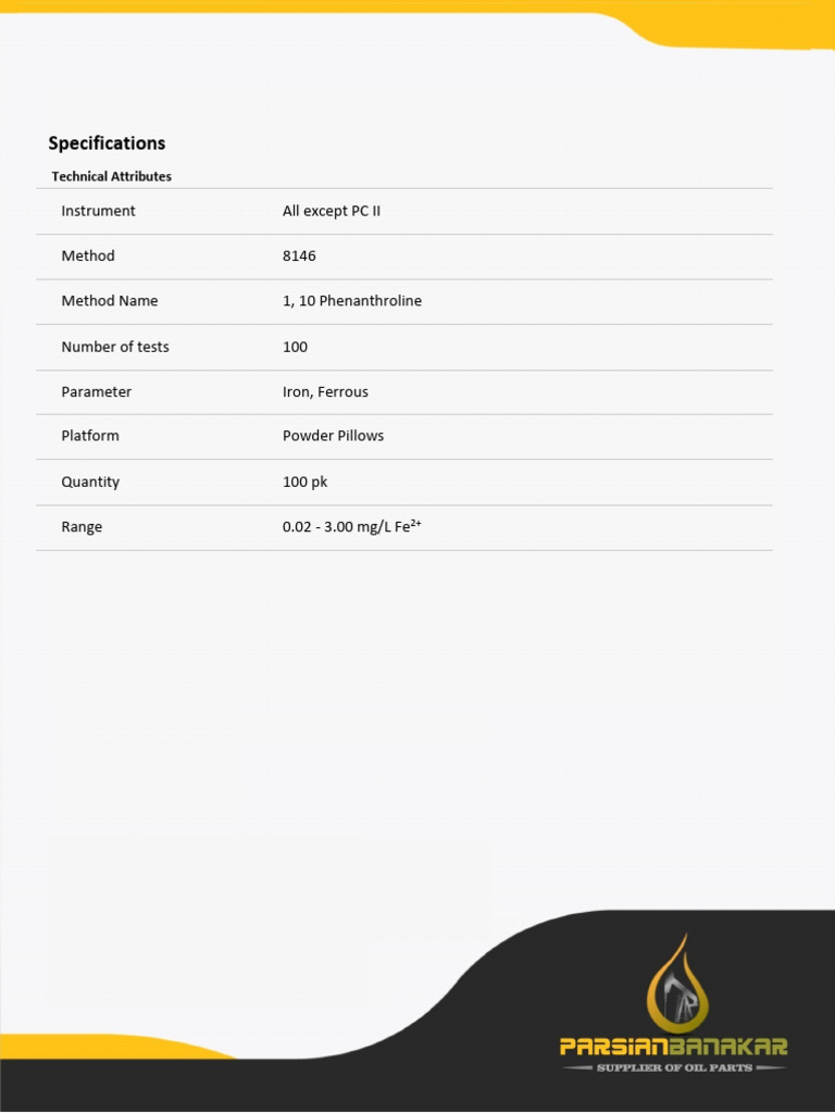 Ferrous Iron Reagent Powder Pillows, PK - 100 - Hach-103769 | PDF