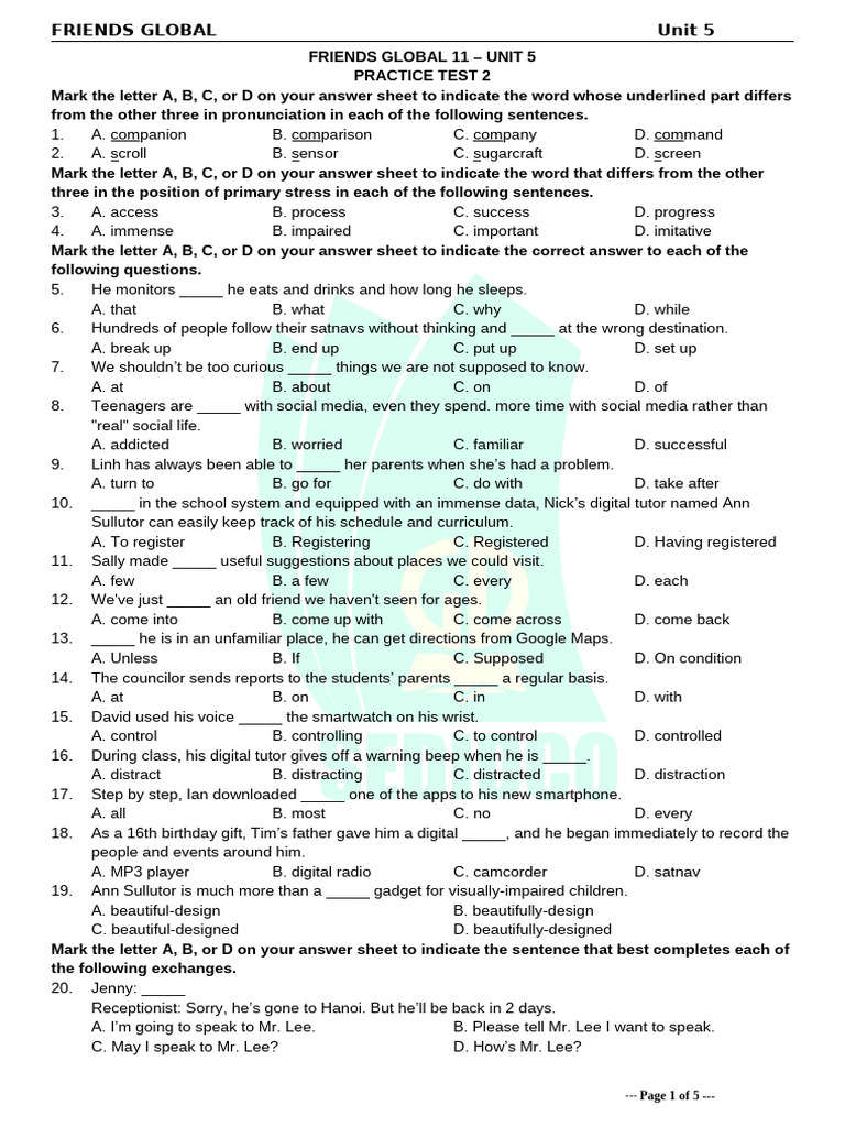 Friends Global Unit 5 Practice Test | PDF | Benjamin Franklin | Invention