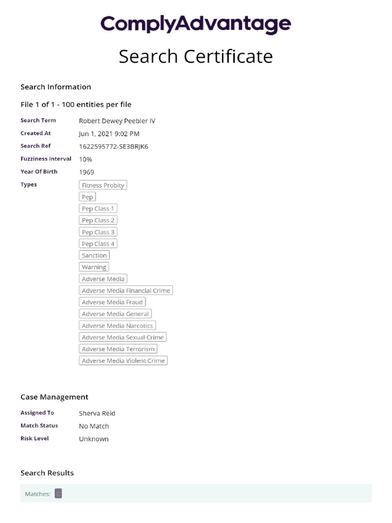 Da0ca64f Bd64 4fb3 8d20 Bafd72d8c09c Search - Certificate - Robert Dewey Peebler IV | PDF