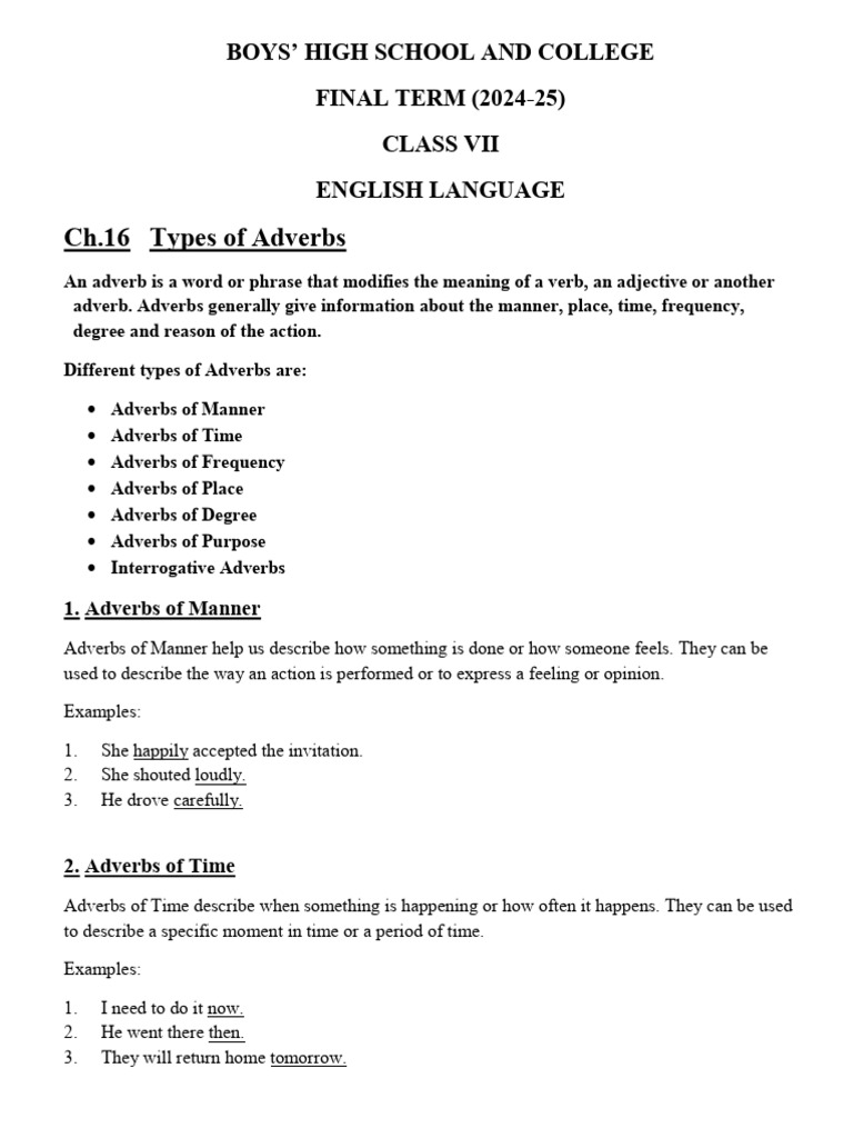 Class 7 English Language PDF 1 | PDF | Adverb | Semantic Units