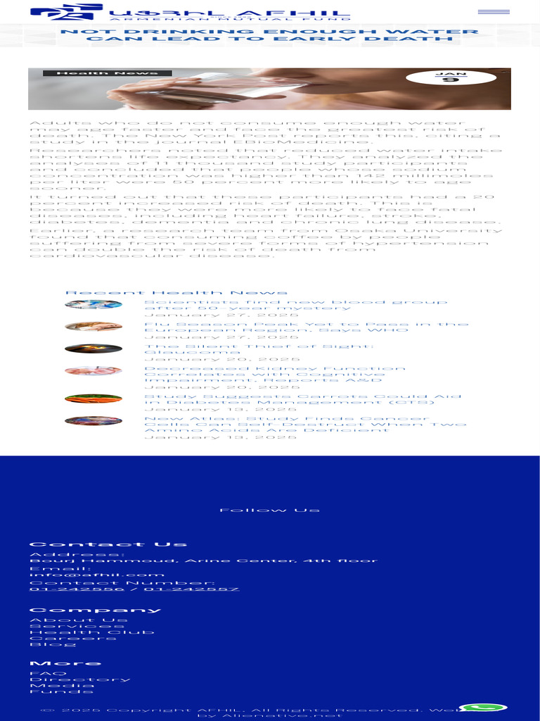 Not Drinking Enough Water Can Lead To Early Death - AFHIL | PDF