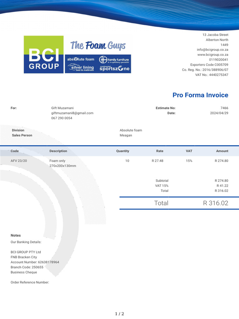 Pro Forma Invoice: Total R 316.02 | PDF | Taxes | Government Finances