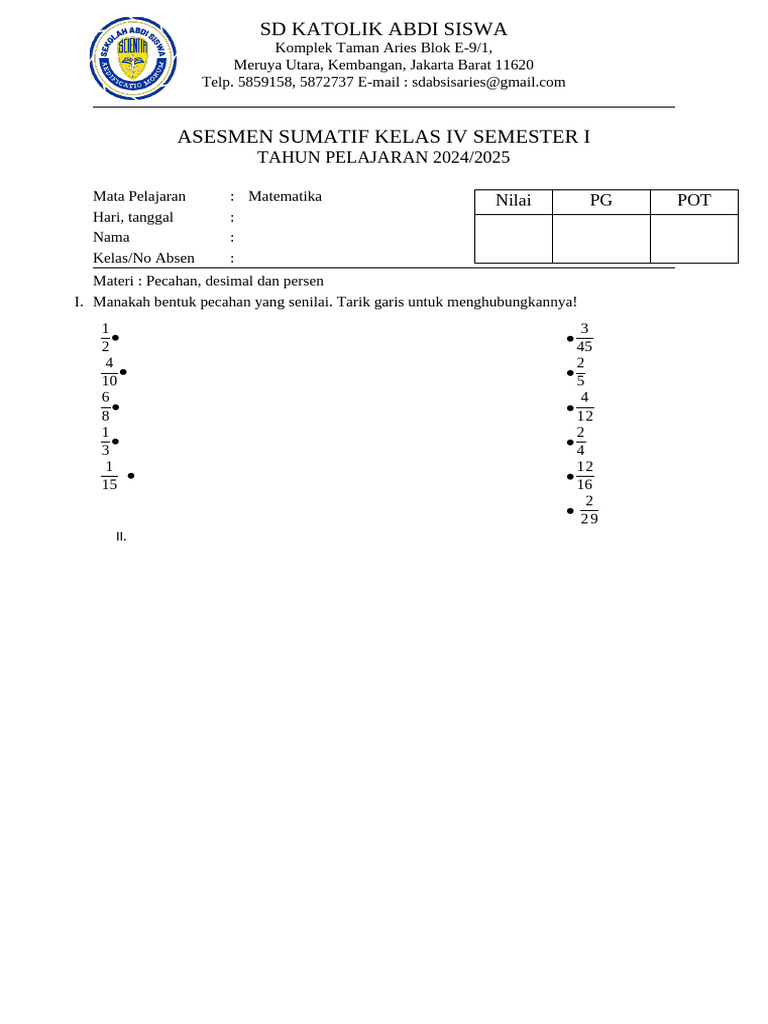 ASESMEN SUMATIF PECAHAN | PDF