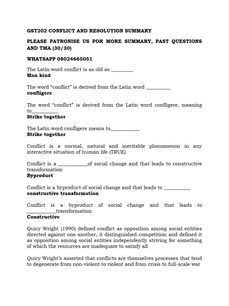 Gst202 Conflict and Resolution Summary | PDF | Arms Control | United Nations