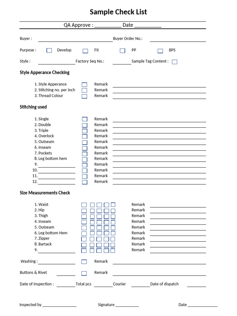 Sample Quality Inspection Checklist | PDF