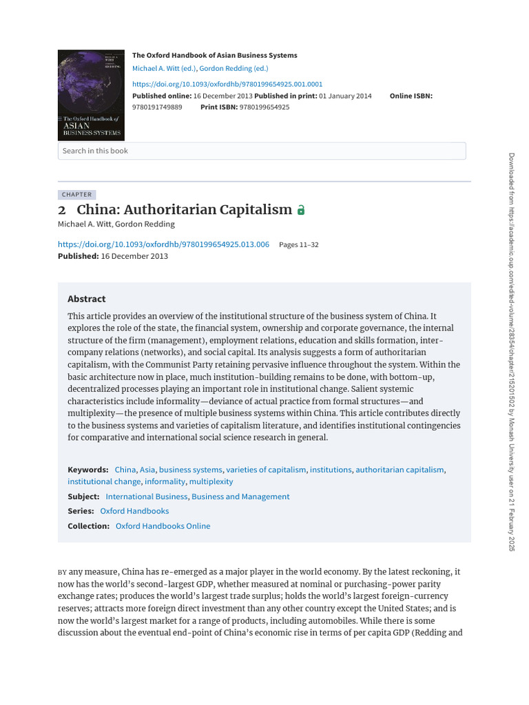China Authoritarian Capitalism | PDF | Joint Venture | State Owned ...