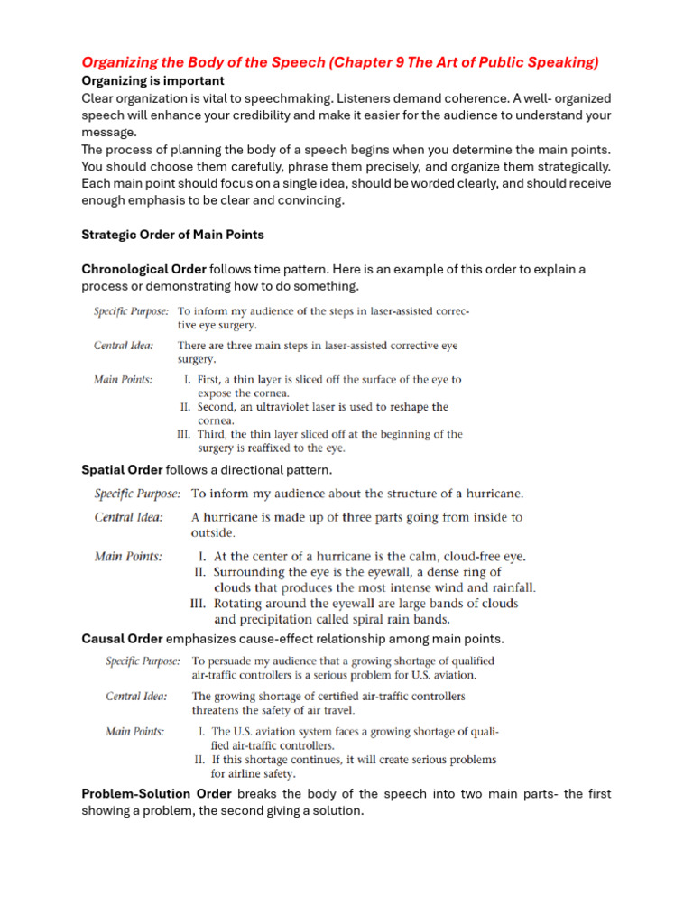 Organizing Speech Body Effectively | PDF